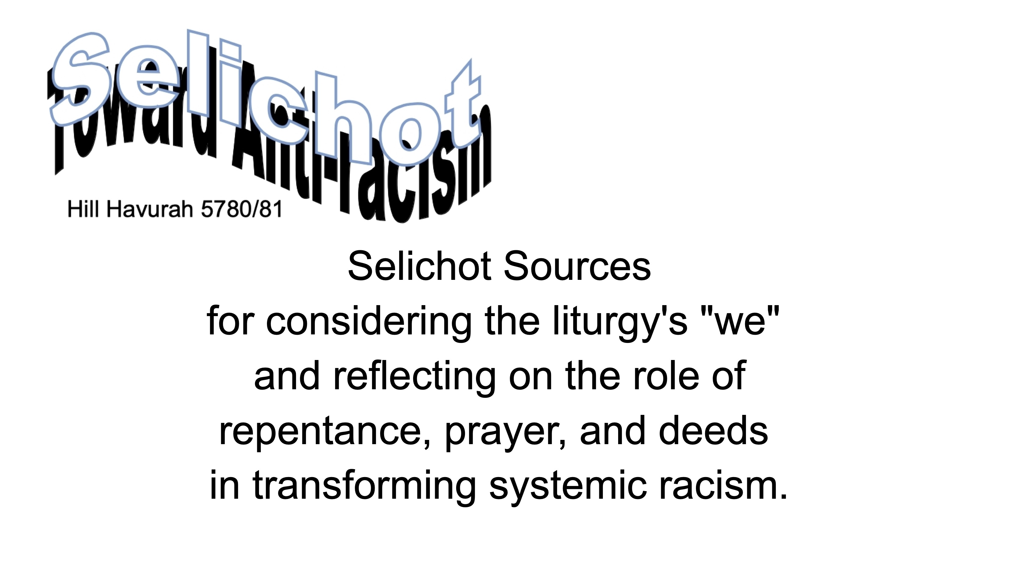 Toward Anti-Racism — Selichot Sources – "A Song Every Day"